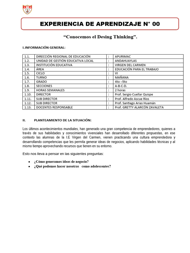 Experiencia de Aprendizaje 00 - Ept Vii - 2023 | PDF | Evaluación | Aprendizaje