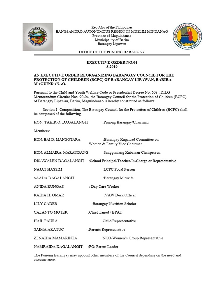 BCPC Executive Order | PDF | Child Protection | Human Development
