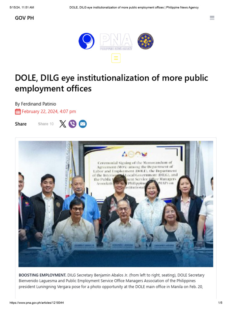 DOLE, DILG Eye Institutionalization of More Public Employment Offices ...