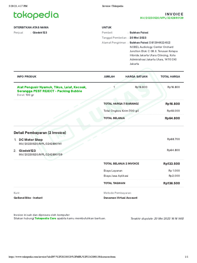 Invoice - Tokopedia | PDF