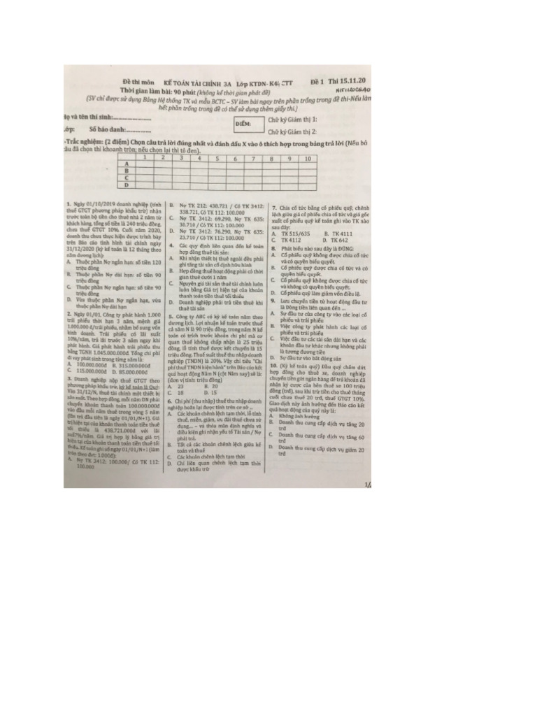 Bài ôn tập KTTC3 | PDF