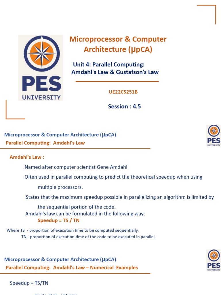 Unit4 Session5 Amdahls Law Gustafsons Law | PDF | Parallel Computing | Algorithms And Data ...