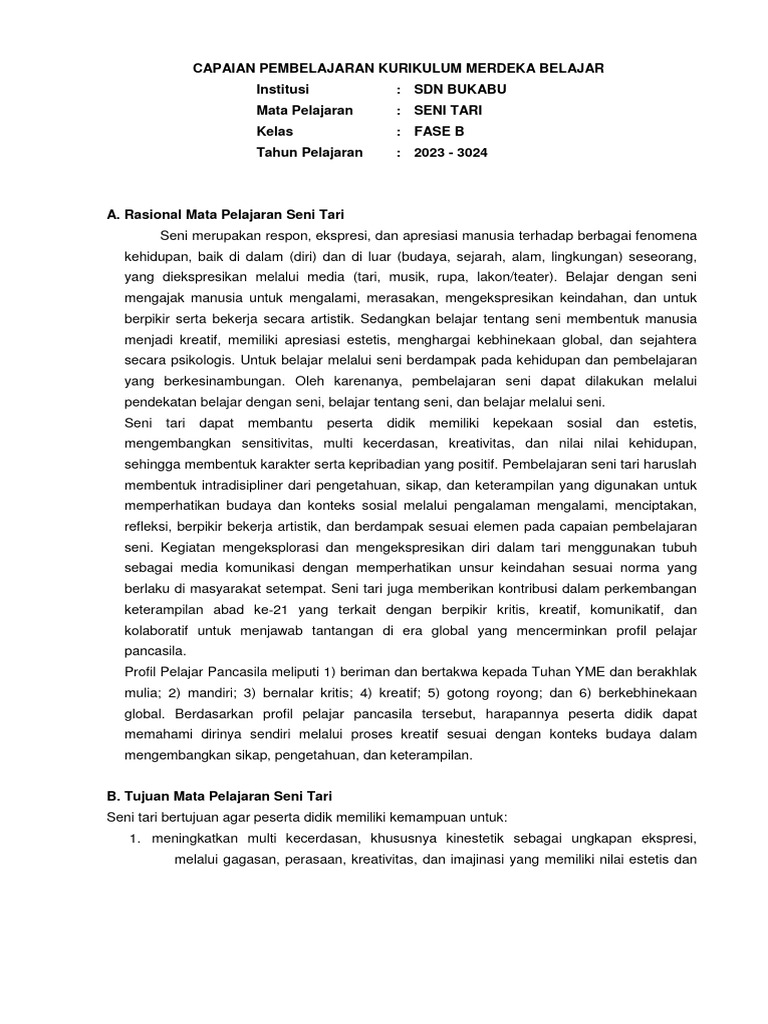 CP Seni Tari Fase B | PDF | Seni | Sains & Matematika