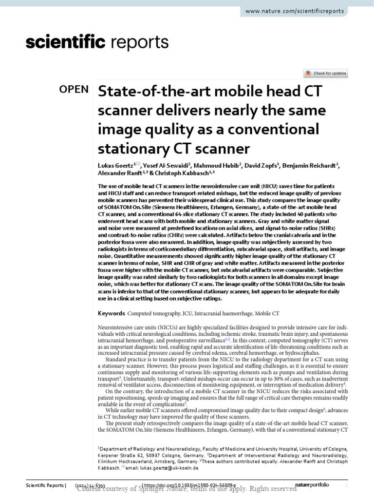 State-Of-The-Art Mobile Head CT Scanner Delivers N | PDF | Ct Scan | Intensive Care Unit
