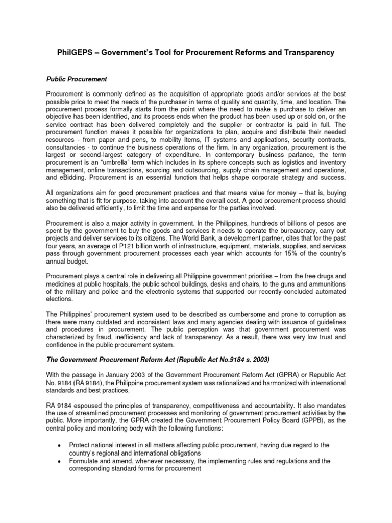 Phil GEPS | PDF | Procurement | Economies
