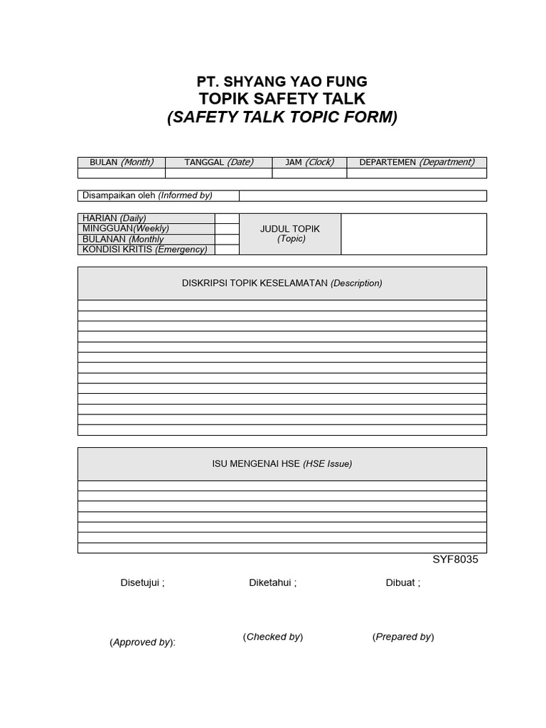 Syf8035 Safety Topic (Safety Talk) | PDF | Technology & Engineering