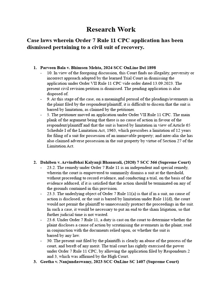 Order 7 Rule 11 CPC | PDF | Lawsuit | Federal Rules Of Civil Procedure