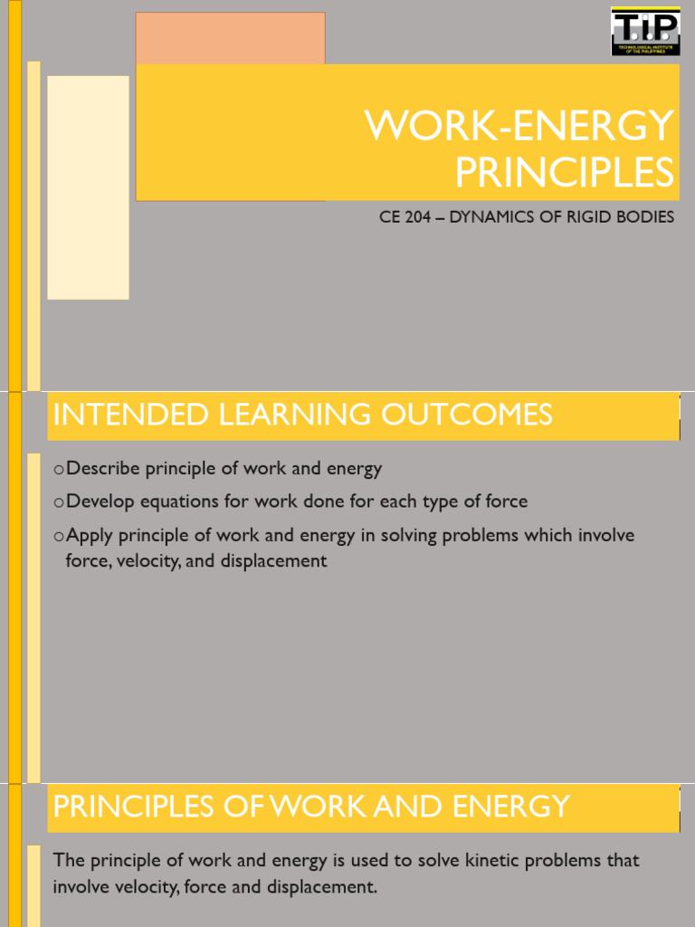 Ce 204 - Work - Energy Principles | PDF | Force | Metrology