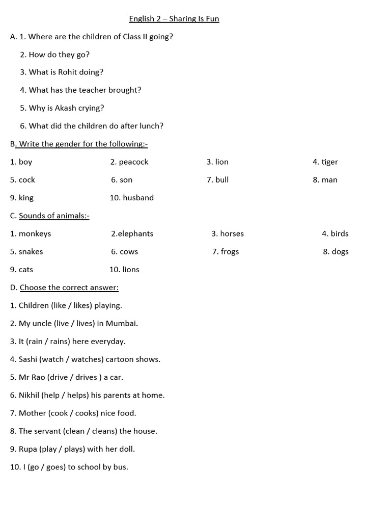 English 2 - Sharing Is Fun Question Paper | PDF