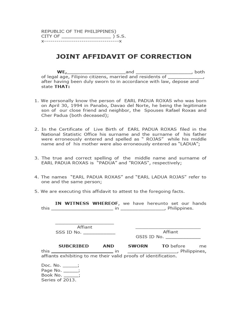Joint Affidavit of Correction | PDF | Social Science
