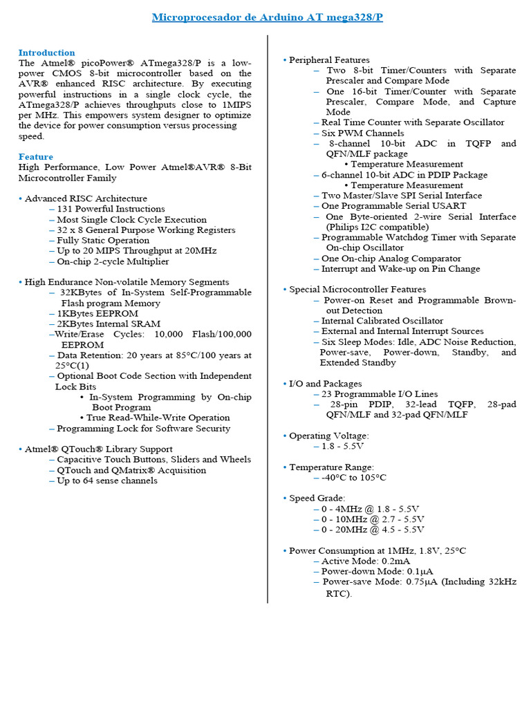 Microprocesador de Arduino AT Mega328 | PDF | Microcontroller | Central Processing Unit