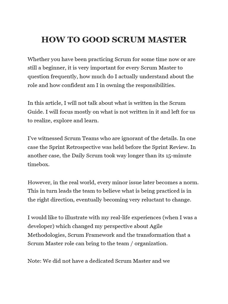 How To Good Scrum Master | PDF | Scrum (Software Development) | Agile ...
