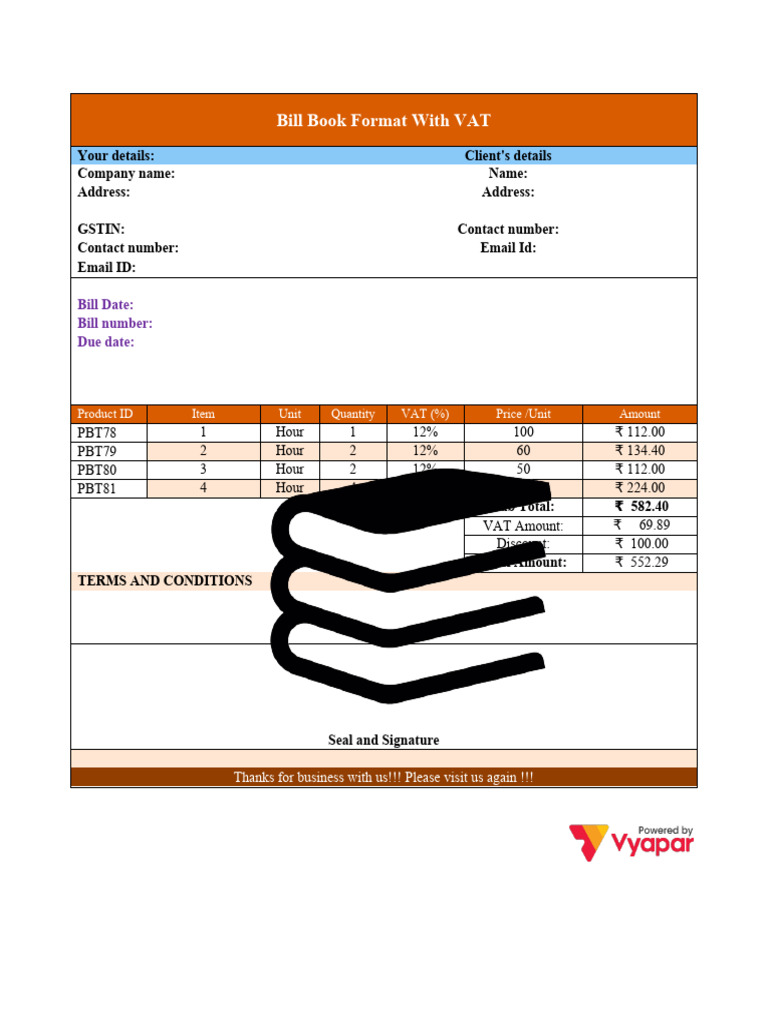 Bill Book Format Vat | PDF