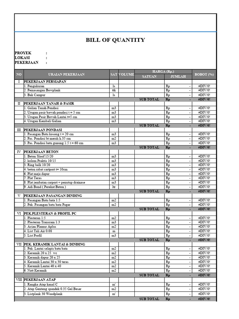 Template Rencana Anggaran Biaya RAB XLSX | PDF | Griya & Taman