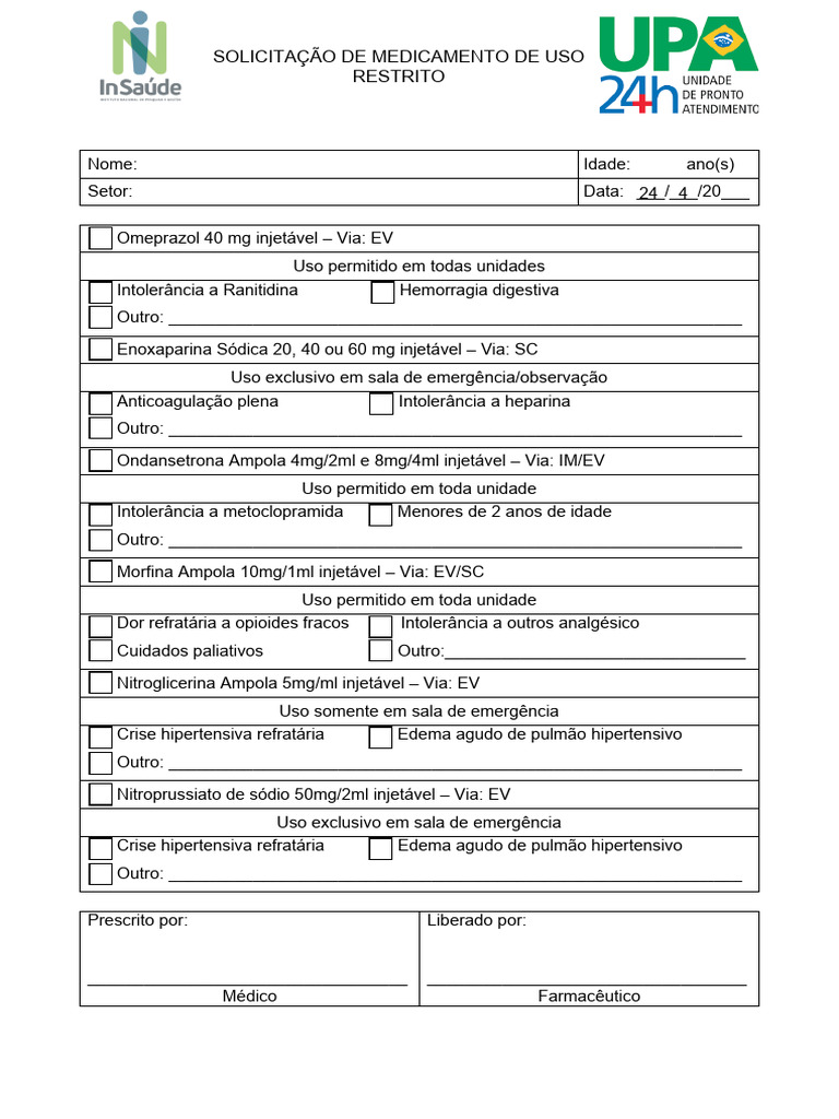 AAA - Formulário Medicamentos de Uso Controlado | PDF