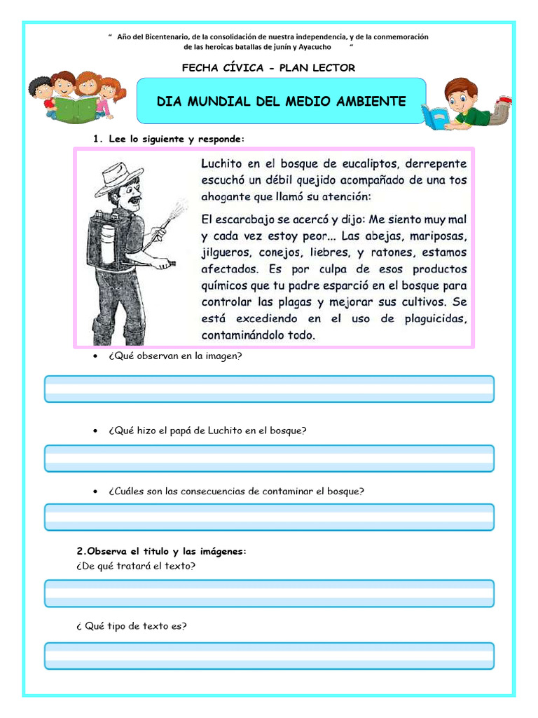 Ficha de Plan Lector - Dia Del Medio Ambiente-T | Descargar gratis PDF ...