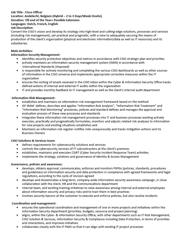 Cisco Officer - Job Description | PDF | Information Security | Computer ...