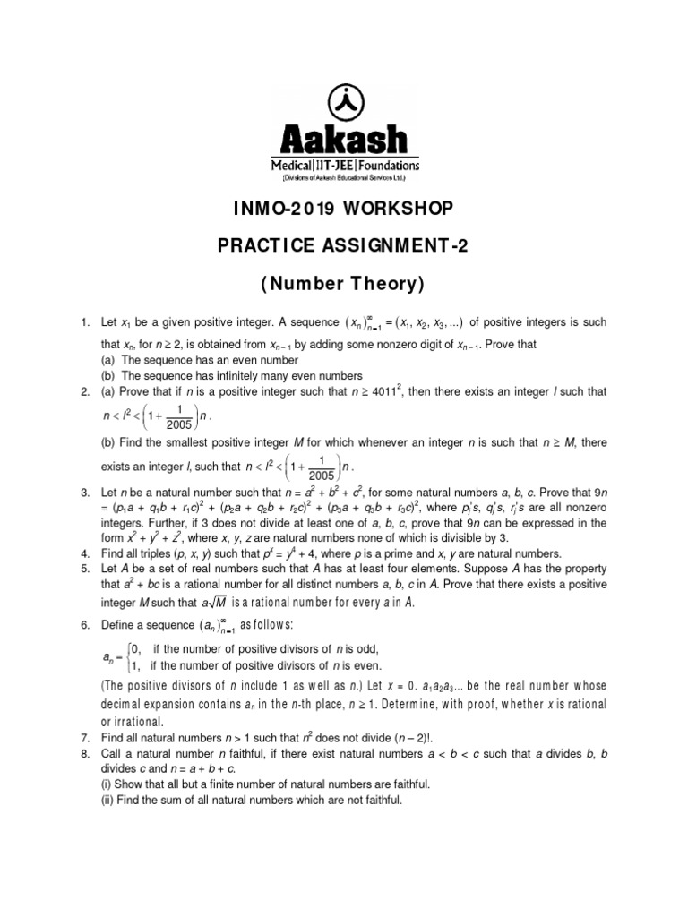INMO Practice Assignment 2 | PDF | Numbers | Rational Number