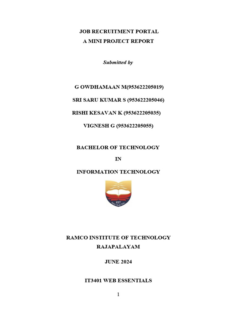 Webessentials Mini Project Report | PDF | Databases | Recruitment