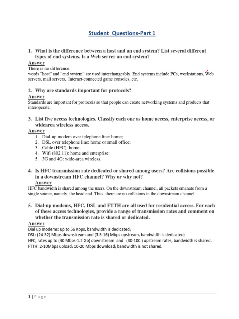 Questions Part1 | PDF | Computer Network | Internet Protocols