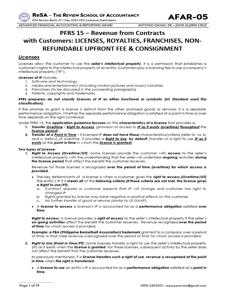 AFAR-05 (Licenses, Royalties, Franchises, Upfront Fee & Consignment) | PDF | Franchising ...