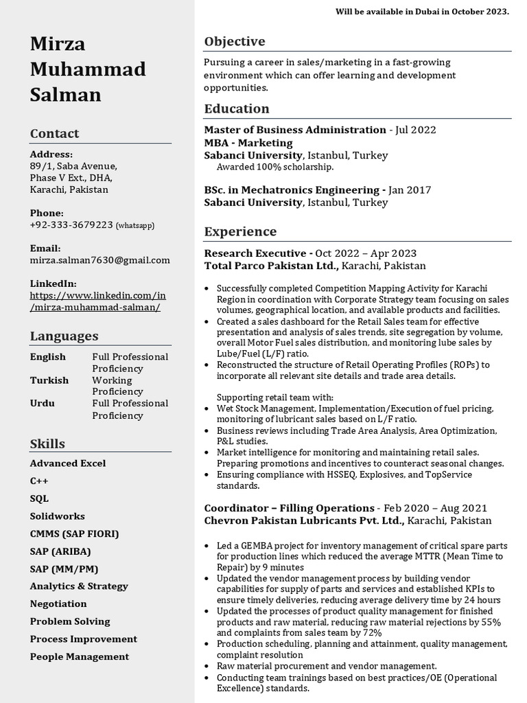CV - Mirza M Salman - DXB | PDF | Retail | Business