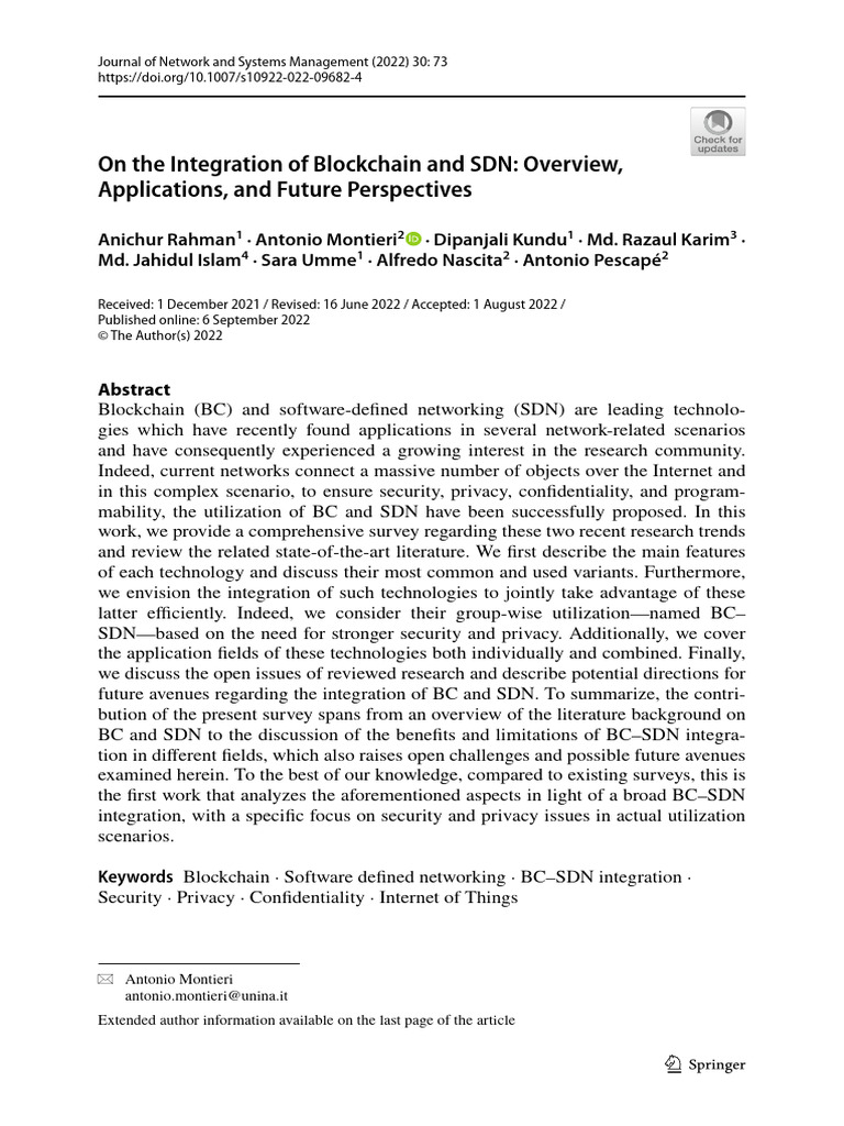 On The Integration of Blockchain and SDN Overview, Applications, and Future Perspectives | PDF ...