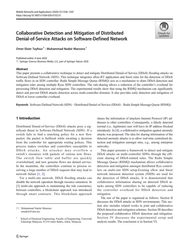 Collaborative Detection And Mitigation Of Distributed Denial Of Service Attacks On Software
