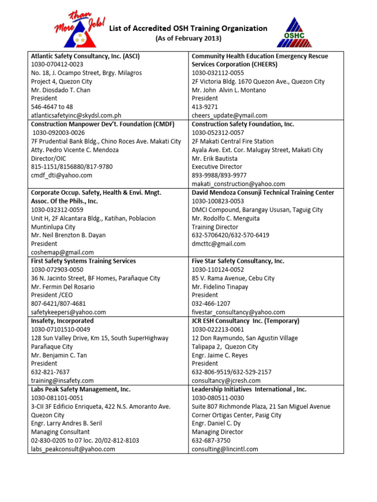 Accredited OSH Training Organizations | PDF