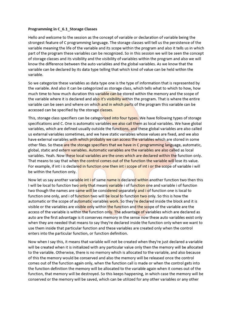 DCA1102-PROGRAMMING IN C - DE Unit 6 | PDF | Scope (Computer Science) | Variable (Computer Science)