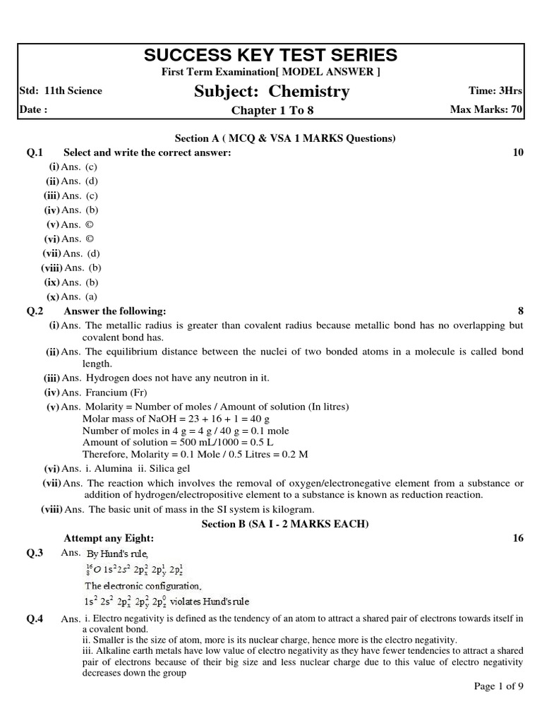First Term Exam Chemistry Answer Key | PDF | Ion | Chemical Compounds