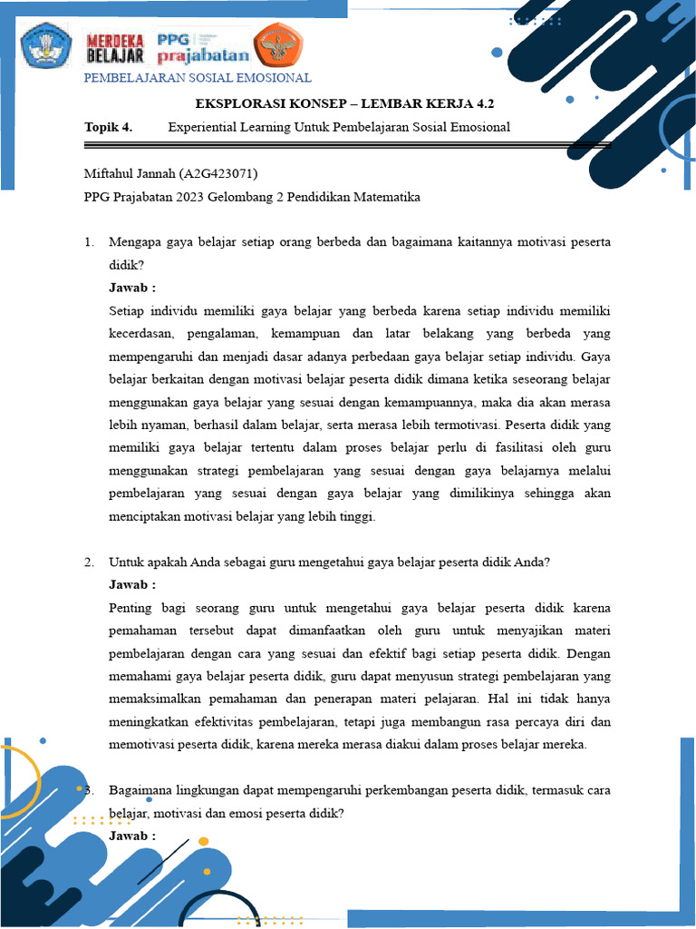 PSE - Topik 4 - Eksplorasi Konsep (LK 4.2) | PDF