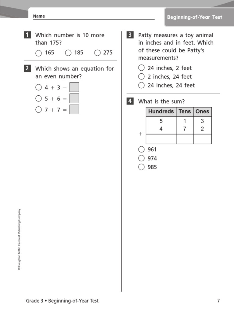 Math Pre Test Grade 3 | PDF | Length | Metrology