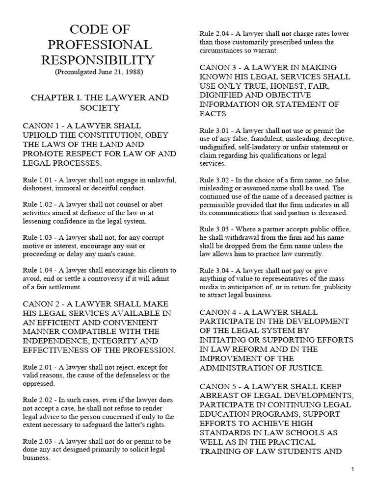 Code of Professional Responsibility | PDF | Lawyer | Practice Of Law