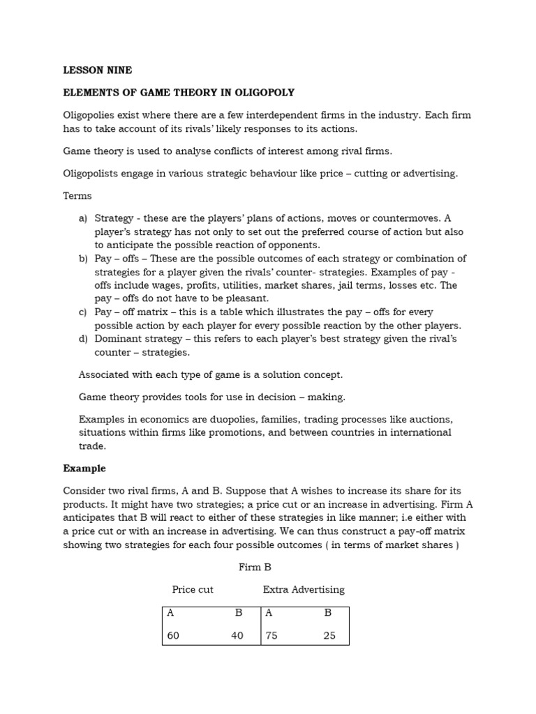 9 - Elements of Game Theory | PDF | Game Theory | Oligopoly