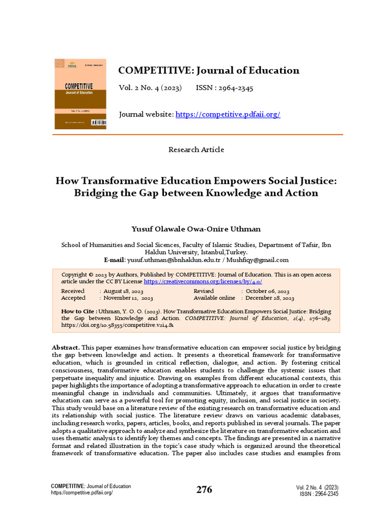 How Transformative Education Empowers Social Justi | PDF | Critical Thinking | Learning