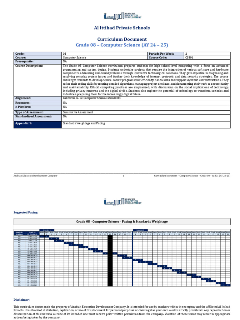 Curriculum Document-CS-Grade 08 (AY 24-25) | PDF | Computer Network | Computing