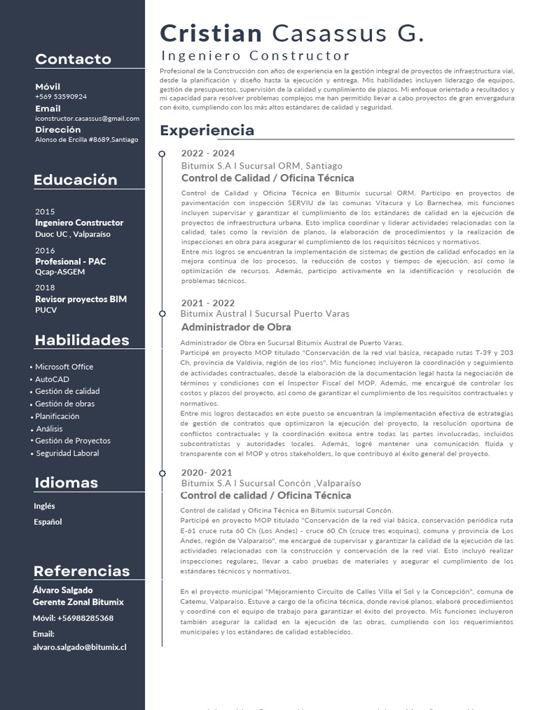 CV Cristian Casassus G 2024 | PDF | Business | Economias
