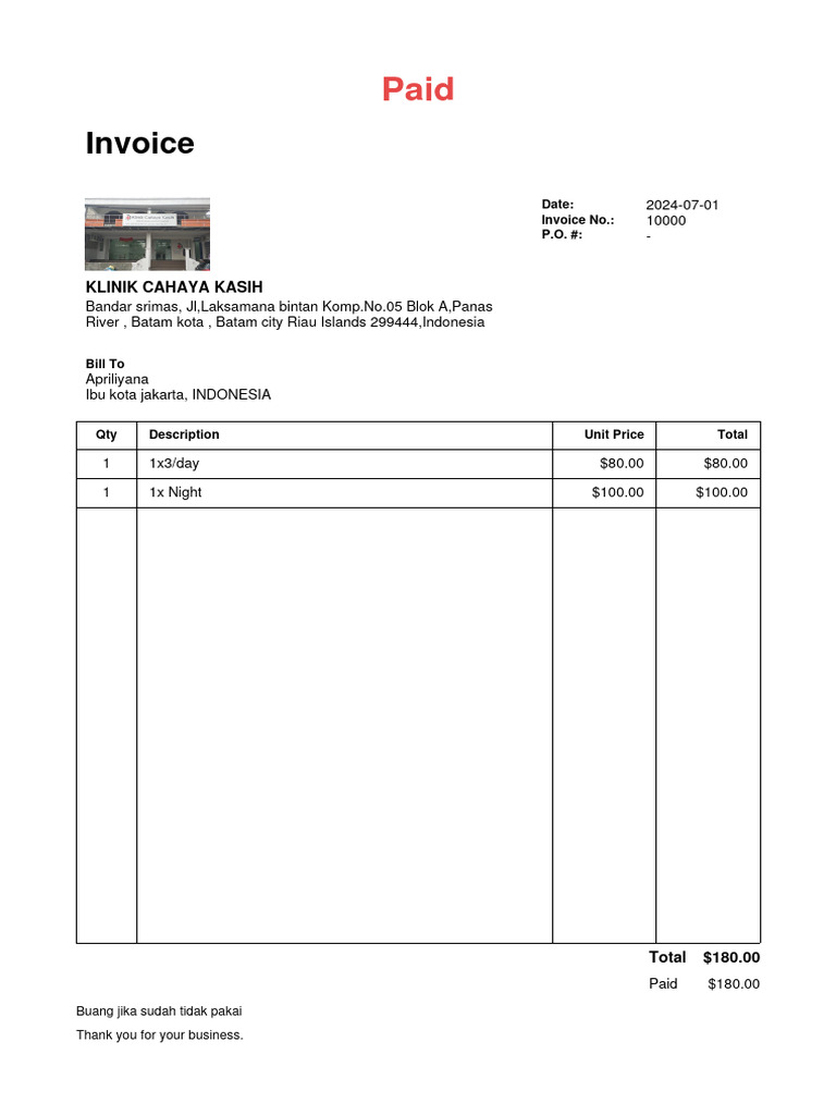 Klinik Cahaya Kasih Invoice 10000 | PDF