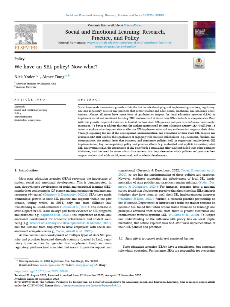 SEL Policy Implementation Insights | PDF
