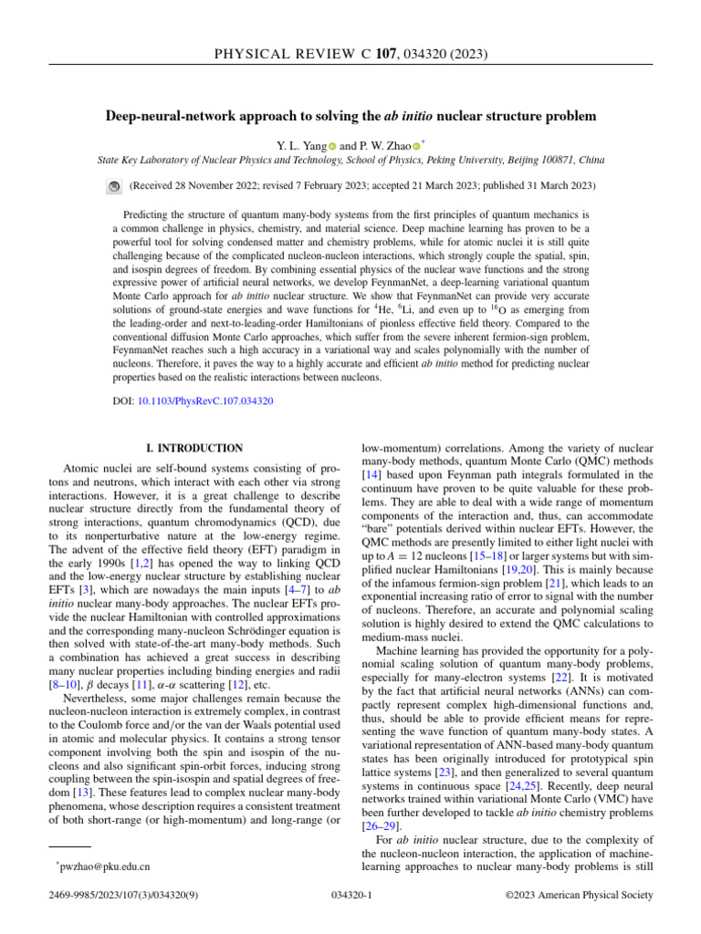 (W-6597) Deep-Neural-Network Approach To Solving The Ab Initio Nuclear Structure Problem | PDF ...