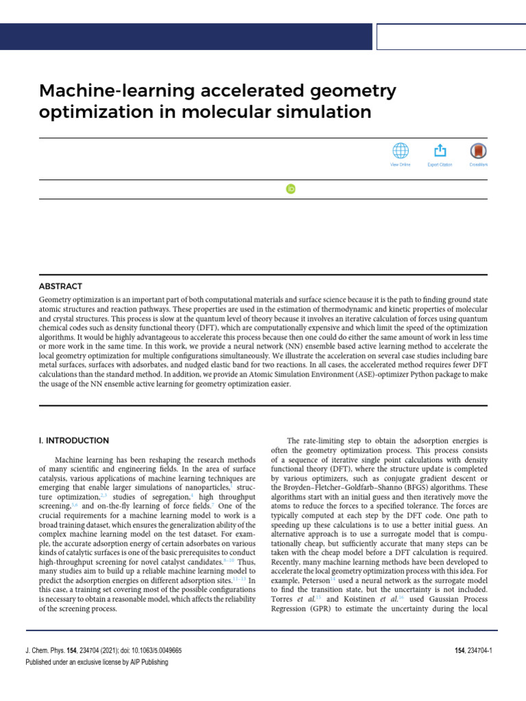 (W-7022) Machine-Learning Accelerated Geometry Optimization in Molecular Simulation | PDF ...