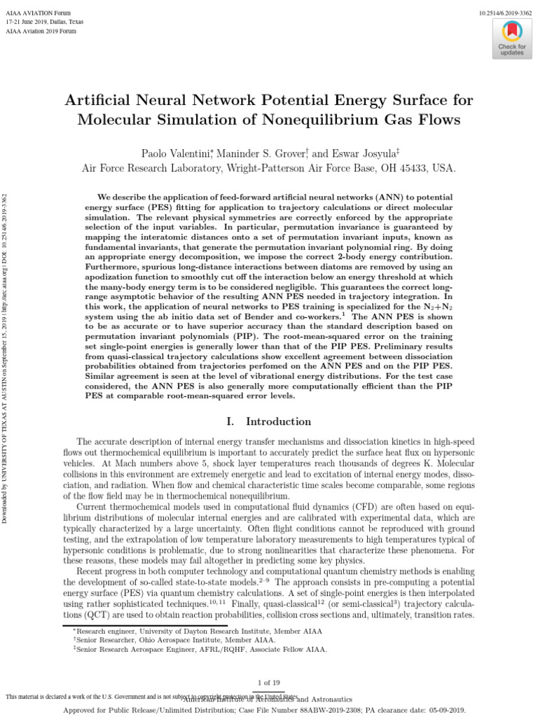 (W-9567) Artificial Neural Network Potential Energy Surface For Molecular Simulation of ...