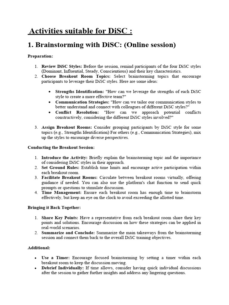 Activities Suitable For DiSC | PDF | Brainstorming | Learning