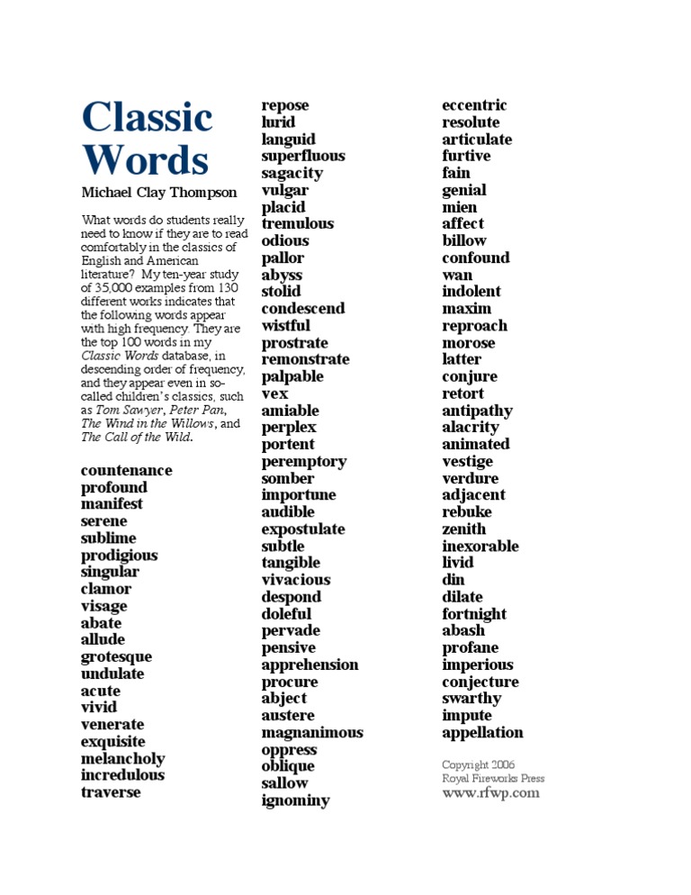100 Classic Words | PDF | Young Adult | General Fiction