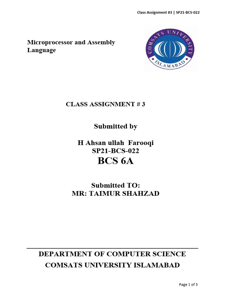 SP21 BCS 022 (Class - Assignment 03) | PDF | Central Processing Unit | Input/Output