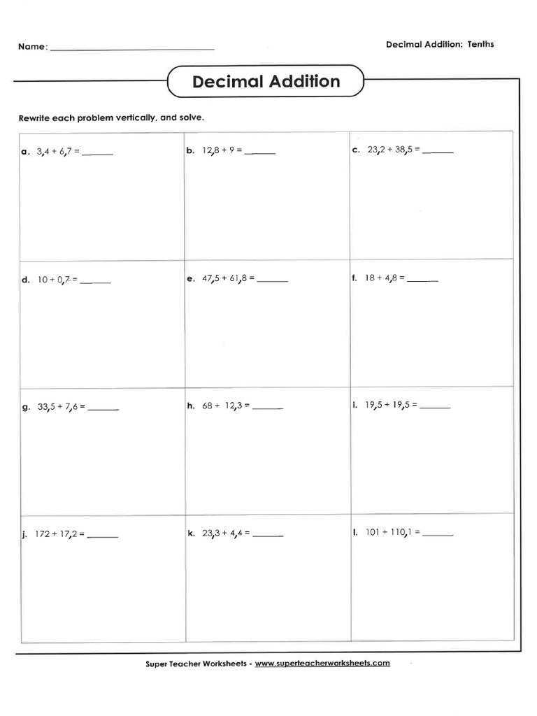 Decimal Addition French | PDF