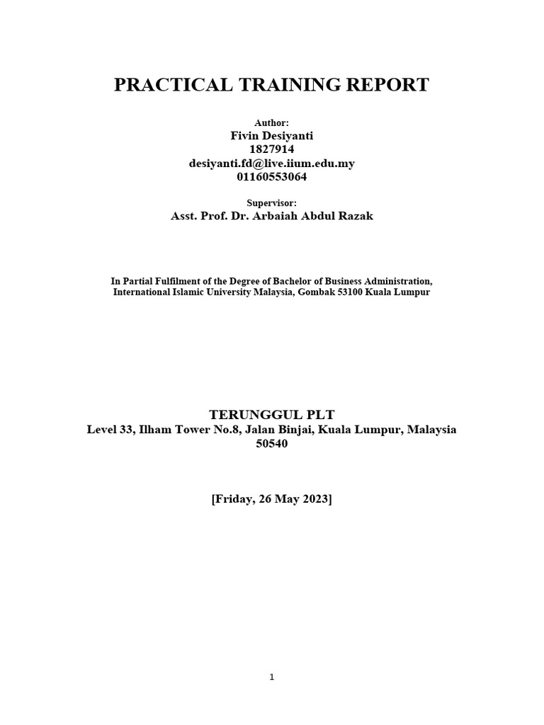 Sem 2, 2022 2023 - Fivin Desiyanti Practical Training Report (Bba) | PDF | Limited Liability ...