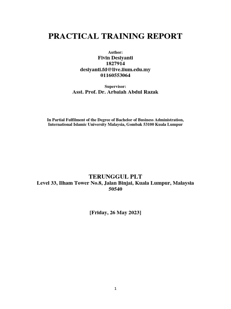 Sem 2 J 2022 2023 - Fivin Desiyanti Practical Training Report (Bba ...