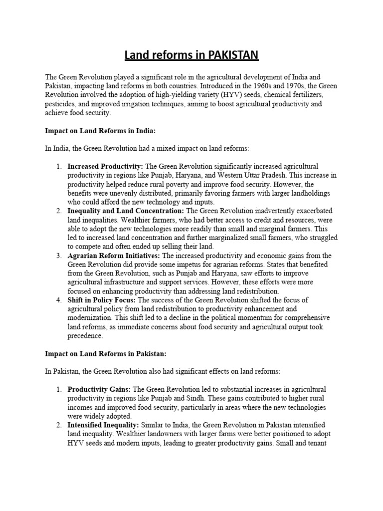 Impact of Green Revolution on Land Reforms | PDF | Green Revolution ...